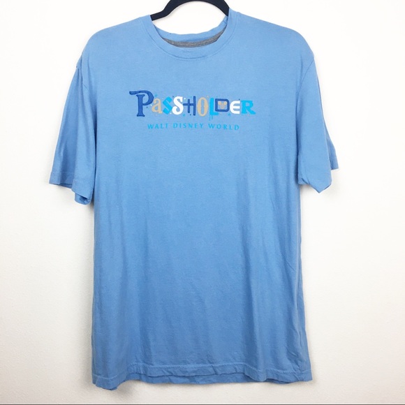 Disney | Shirts | Disney Parks Passholder Blue Spell Out Acronym Tee ...